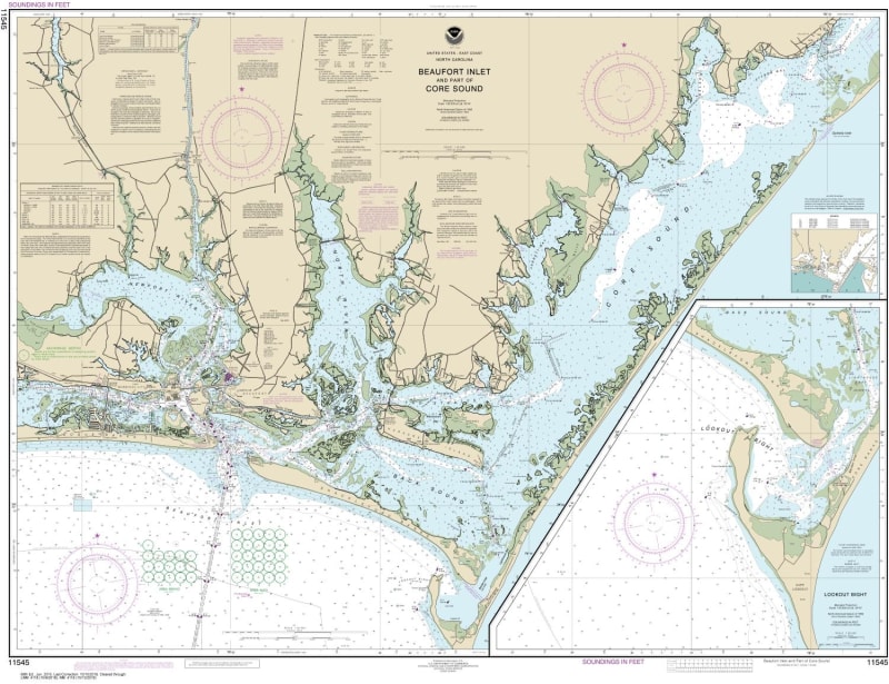NOAA Chart 11545. Nautical Chart of Beaufort Inlet and Part of Core ...