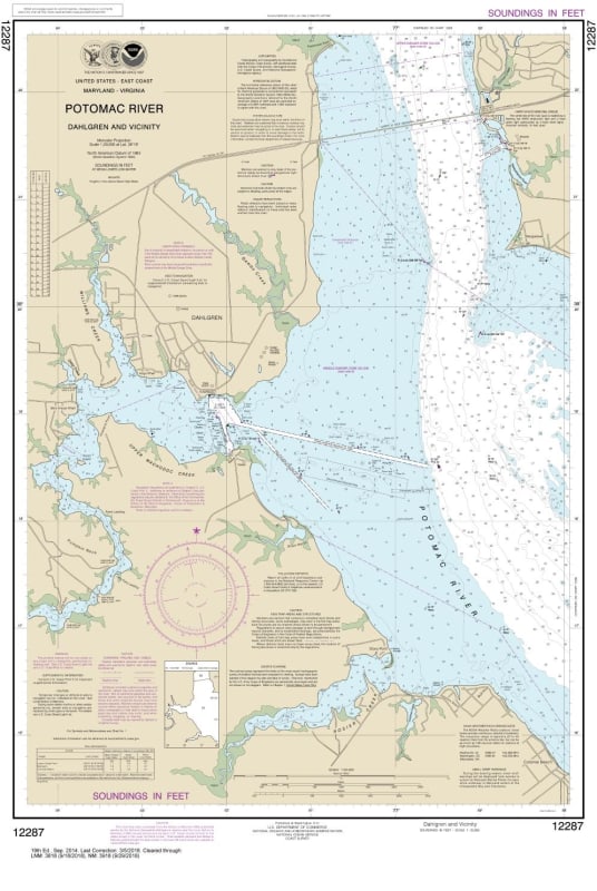 NOAA Chart 12287. Nautical Chart of Potomac River Dahlgren and Vicinity ...