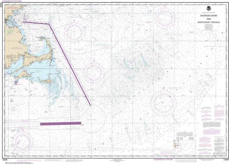NOAA Chart 13200. Nautical Chart of Georges Bank and Nantucket Shoals ...