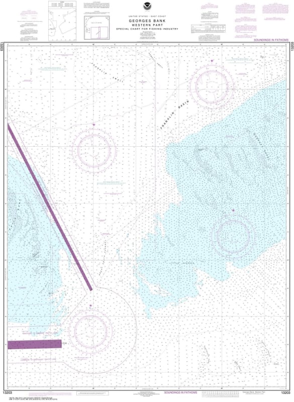 NOAA Chart 13203. Nautical Chart of Georges Bank Western part. NOAA ...