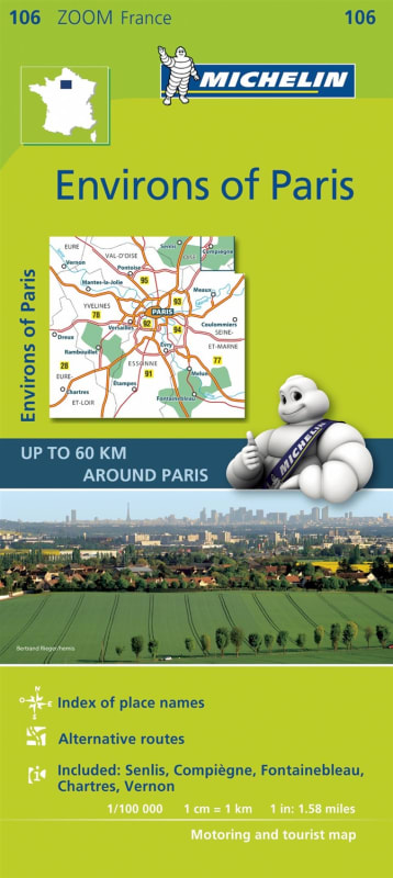 Paris & Vicinity France Travel Map. The MICHELIN zoom map Environs of ...