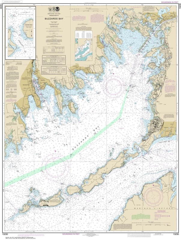 NOAA Chart 13230. Nautical Chart of Buzzards Bay - Quicks Hole. NOAA charts portray water depths ...