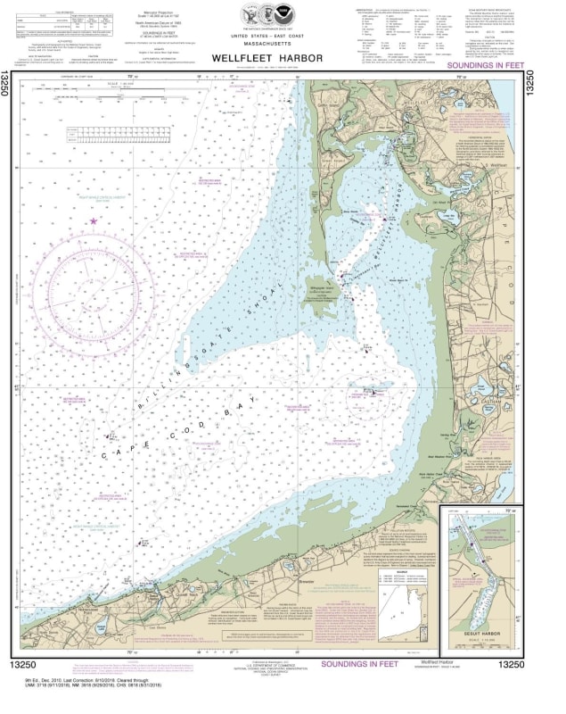 NOAA Chart 13250. Nautical Chart of Wellfleet Harbor - Sesuit Harbor ...
