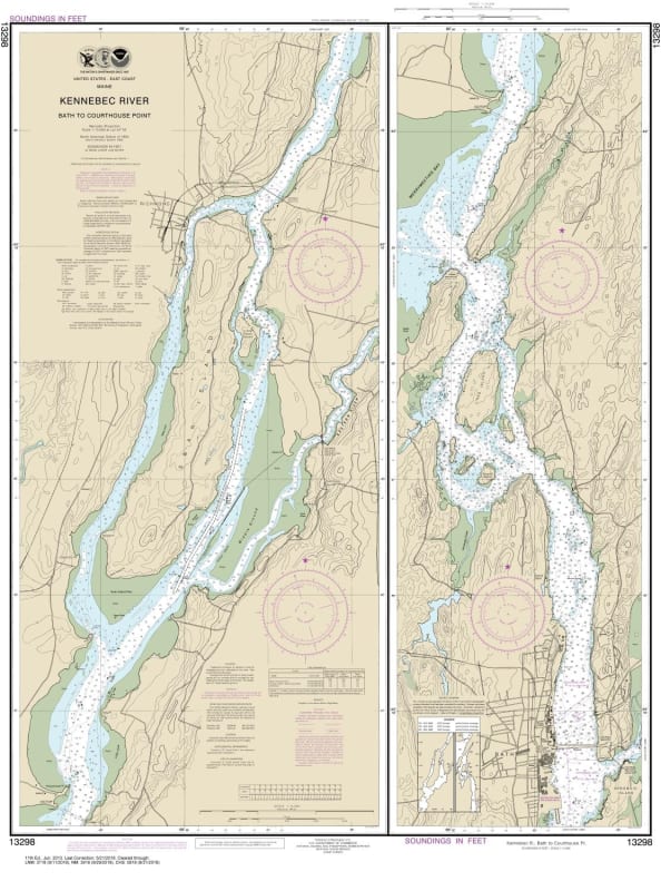 NOAA Chart 13298. Nautical Chart of Kennebec River Bath to Courthouse ...