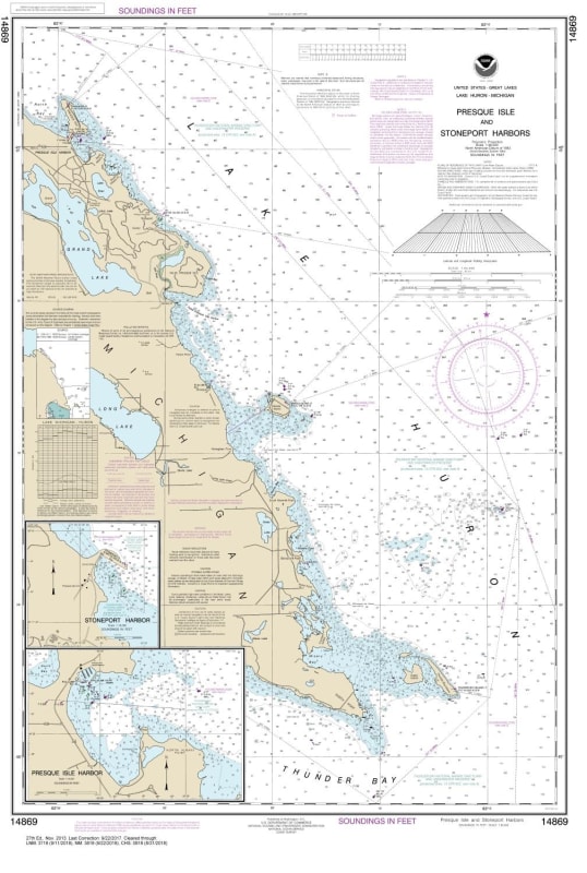 NOAA Chart 14869. Nautical Chart of Thunder Bay Island to Presque Isle ...