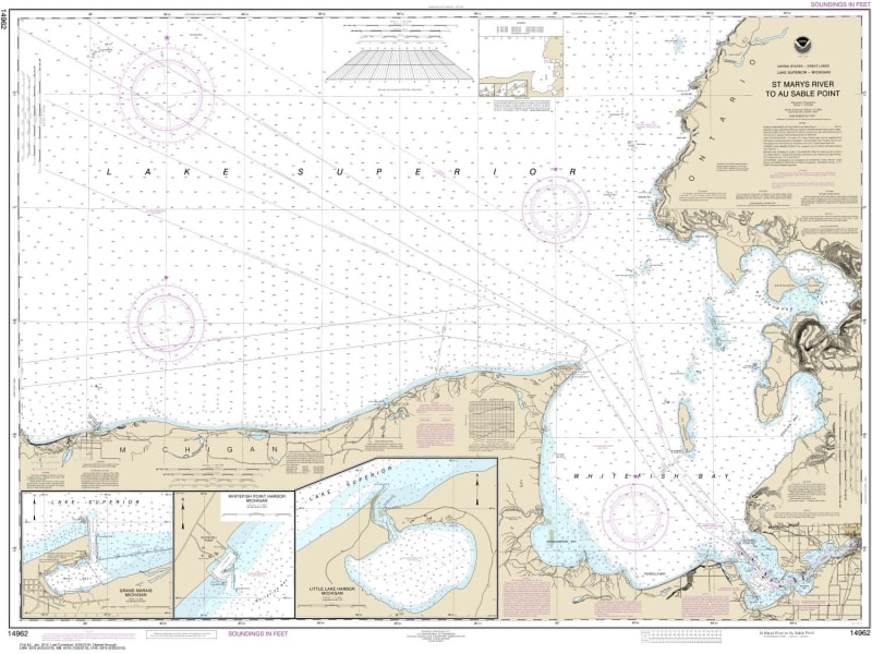 NOAA Chart 14962. Nautical Chart of St Marys River to Au Sable Point ...