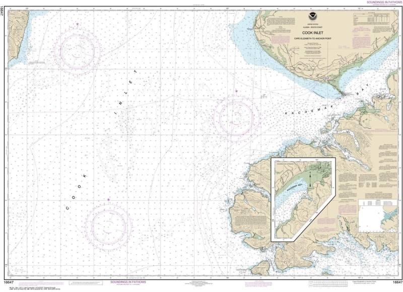 NOAA Chart 16647. Nautical Chart of Ports of Cook Inlet - Cape ...