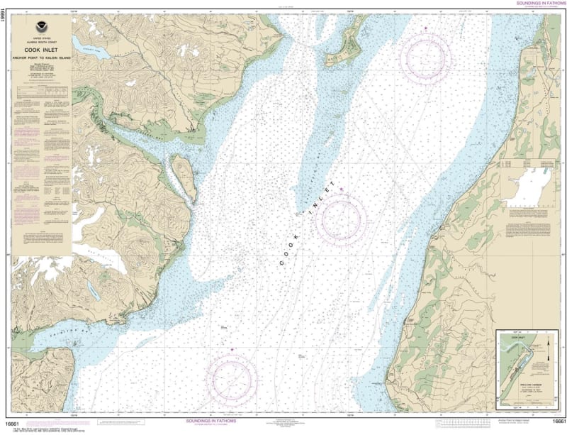 NOAA Chart 16661. Nautical Chart of Cook Inlet - Anchor Point to Kalgin ...