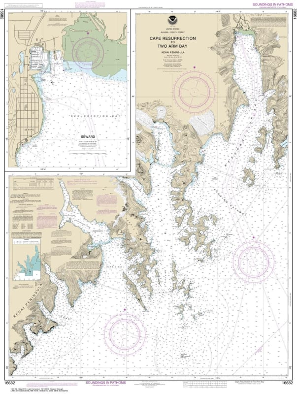 NOAA Chart 16682. Nautical Chart of Cape Resurrection to Two Arm Bay ...