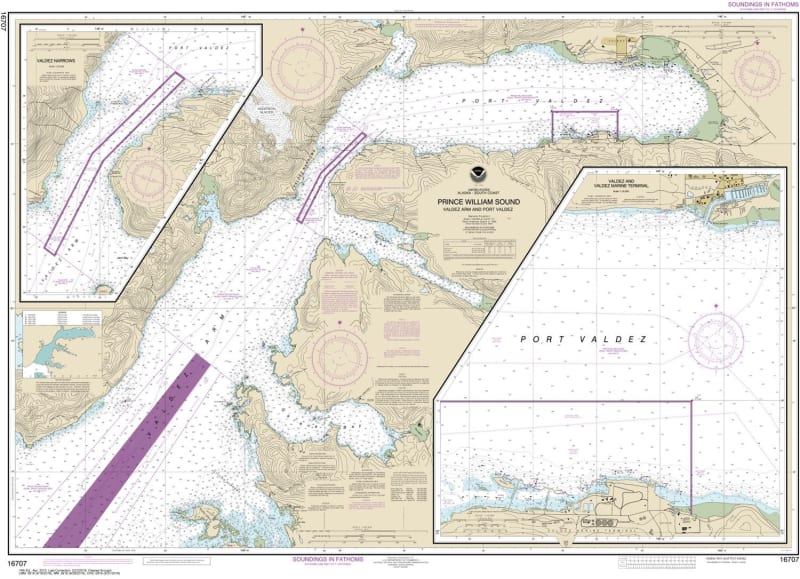 NOAA Chart 16707. Nautical Chart of Prince William Sound - Valdez Arm ...