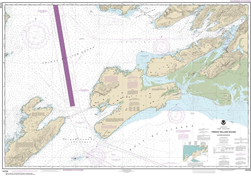 NOAA Chart 16709. Nautical Chart of Prince William Sound - eastern ...