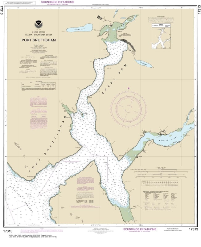 NOAA Chart 17313. Nautical Chart of Port Snettisham - Alaska. NOAA ...
