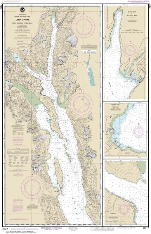NOAA Chart 17317. Nautical Chart of Lynn Canal - Point Sherman to ...
