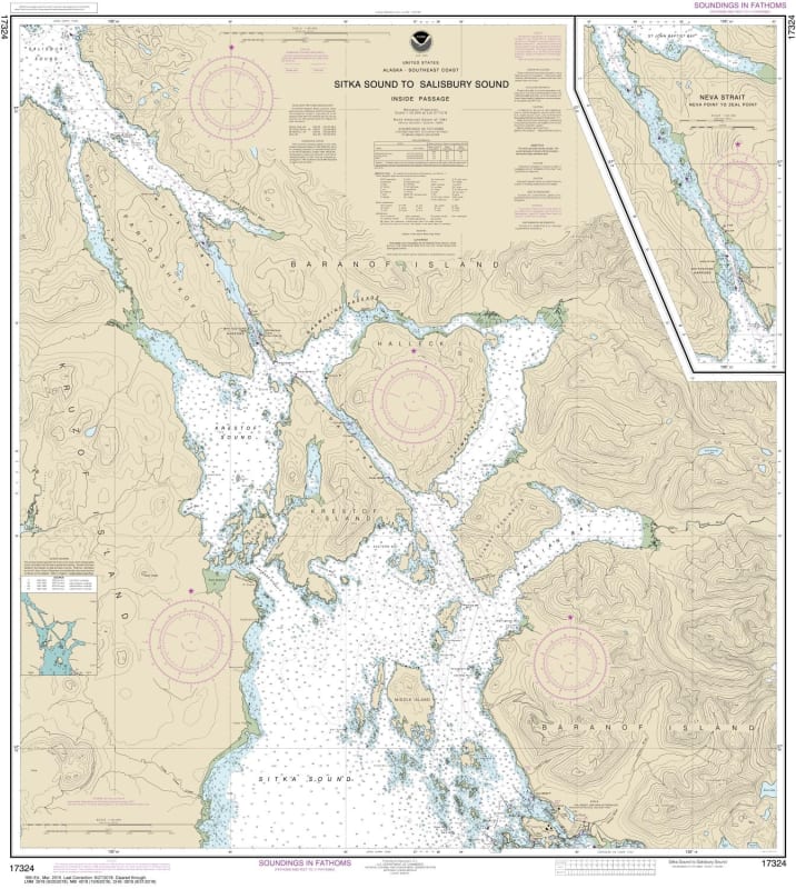 NOAA Chart 17324. Nautical Chart of Sitka Sound to Salisbury Sound ...