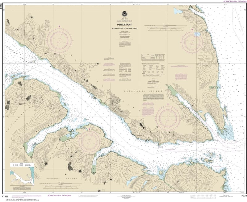 NOAA Chart 17338. Nautical Chart of Peril Straight - Hoonah Sound to ...