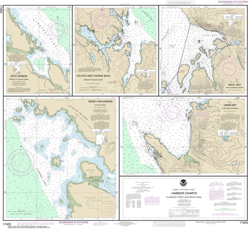 NOAA Chart 17423. Nautical Chart of Harbor Charts - Clarence Strait and ...
