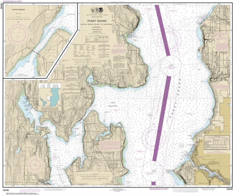 NOAA Chart 18446. Nautical Chart of Puget Sound - Apple Cove Point to ...