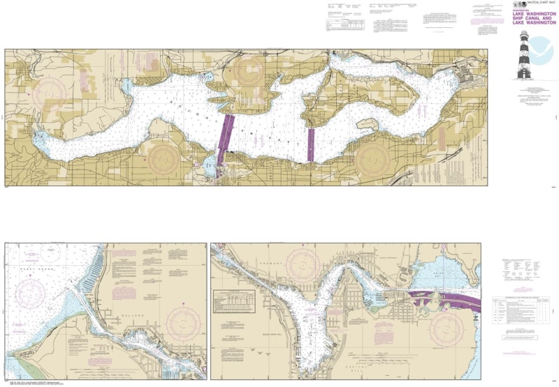 NOAA Chart 18447. Nautical Chart of Lake Washington Ship Canal and Lake ...