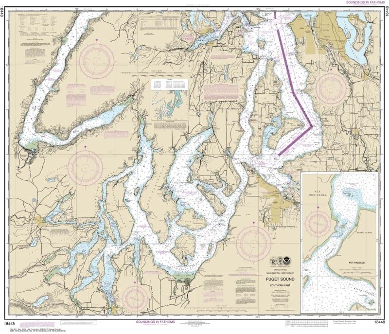 NOAA Chart 18448 Puget Sound Seattle to Olympia Nautical Chart. NOAA ...