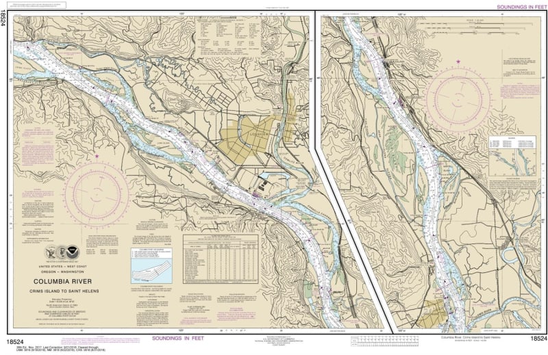 NOAA Chart 18524. Nautical Chart of Columbia River Crims Island to ...