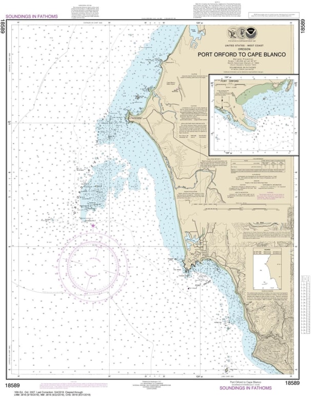 NOAA Chart 18589. Nautical Chart of Port Orford to Cape Blanco - Port ...