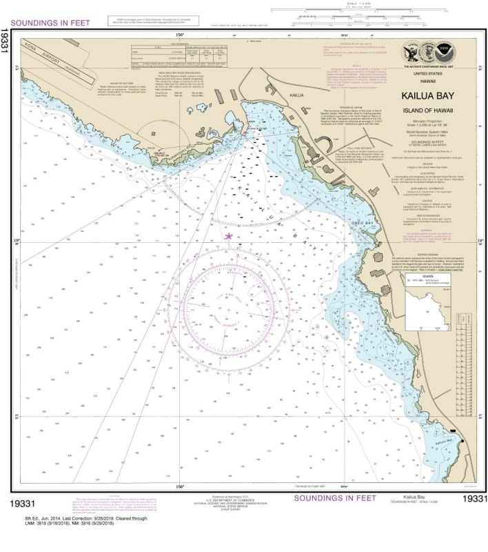 NOAA Chart 19331. Nautical Chart of Kailua Bay Island on the Big Island ...