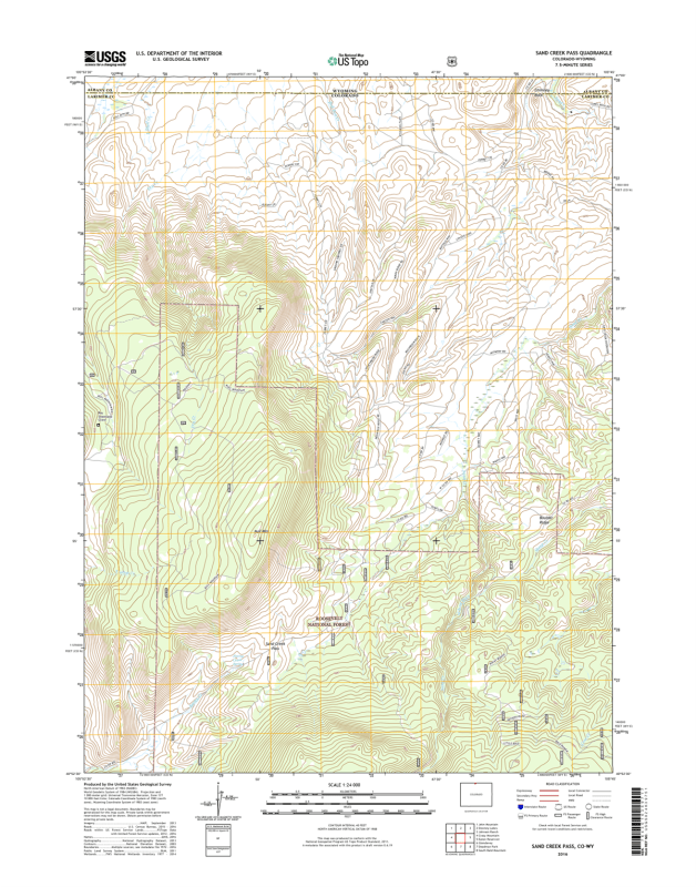 Sand Creek Pass Colorado - Wyoming - 24k Topo Map