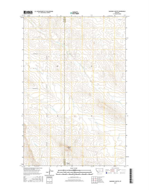 Diamond G Butte Montana - 24k Topo Map