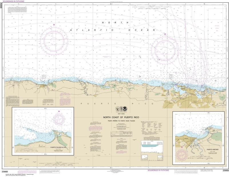 NOAA Chart 25668. Nautical Chart of North Coast of Puerto Rico Punta ...
