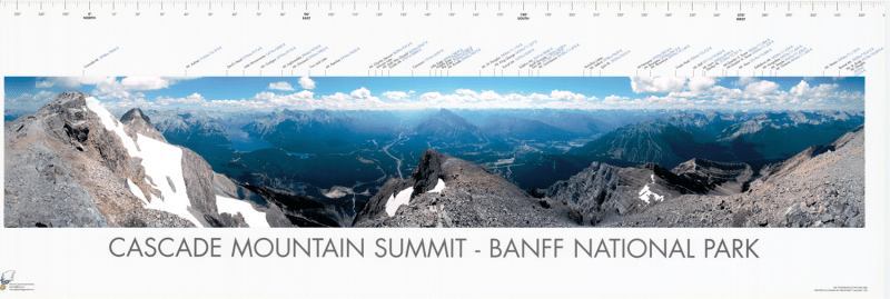 Identify every peak visible from Banff's most famous landmark with the ...