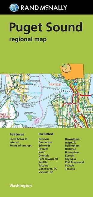 Puget Sound Regional Map by Rand McNally. Includes communities Bellevue ...