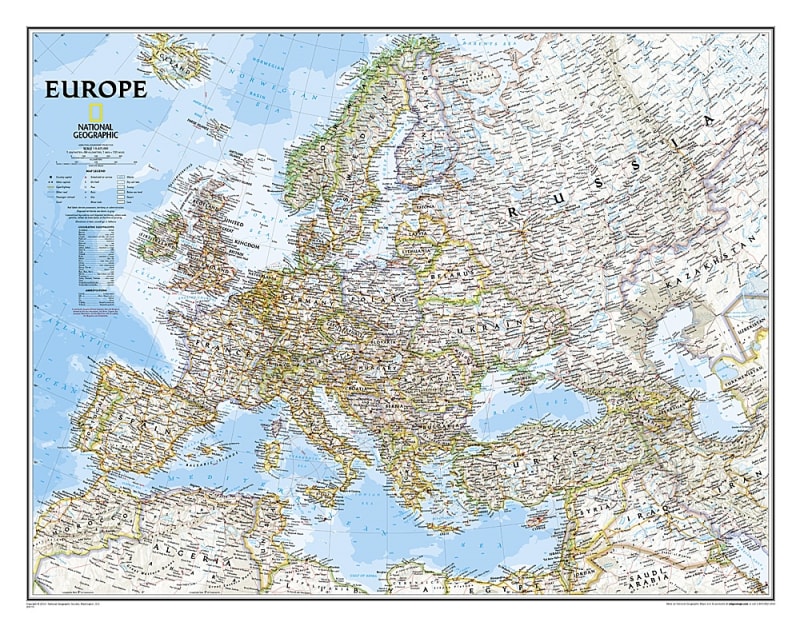 Europe Political Wall Map - National Geographic. Includes the countries ...
