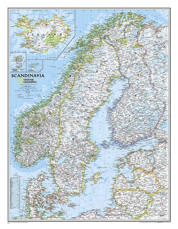 Scandinavia Political Wall Map - National Geographic. This beautiful ...
