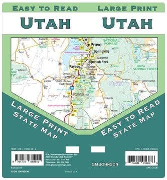 Utah State Large Print map by GM Johnson. High-legibility road guide ...