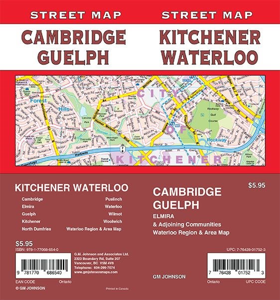 Kitchener, Waterloo Street Map Includes Cambridge, Elmira, Guelph ...