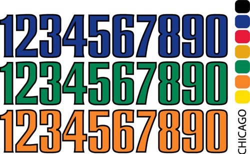 Sports Helmet Numbers, Team Pack - Chicago Colors