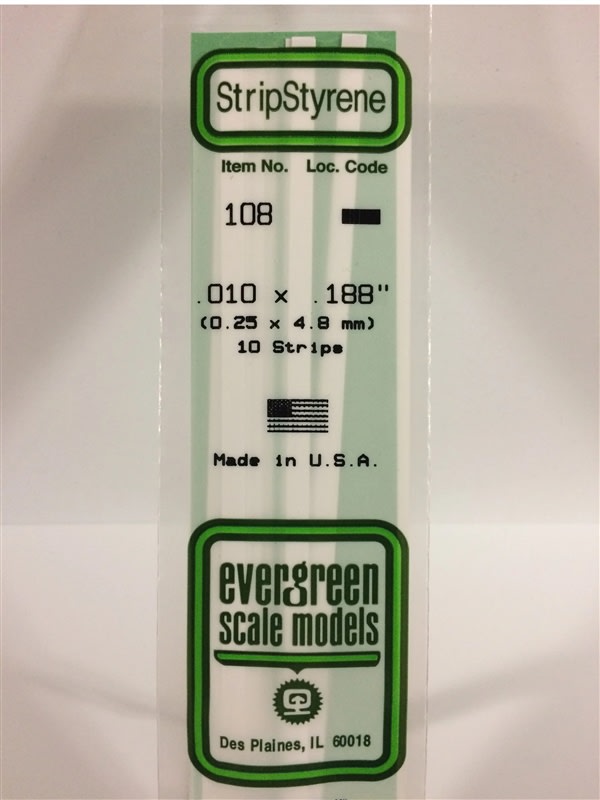 Evergreen Scale Models .010" X .188" Opaque White Polystyrene Strip