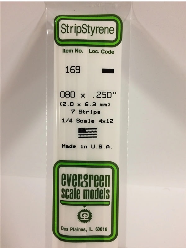 Evergreen Scale Models .080" X .250" Opaque White Polystyrene Strip