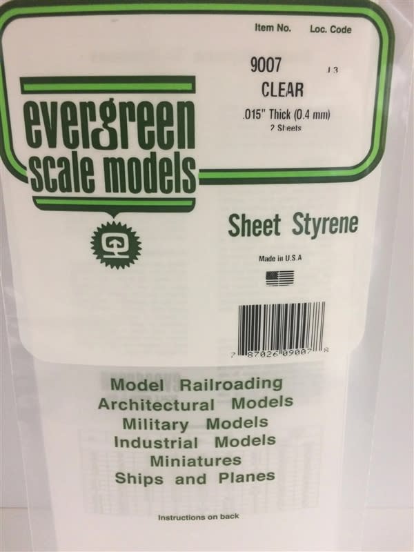 Evergreen Scale Models .015" Clear Oriented Polystyrene Sheet