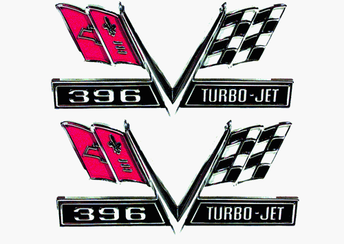 1965 - 1967 Chevelle Front Fender Flags "396 Turbo Jet" (Import), Pair