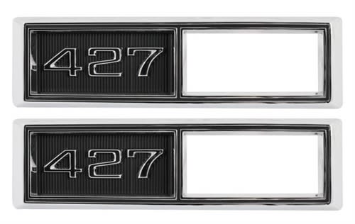 1968 Marker Light Bezel Fender Emblems, 427 Pair