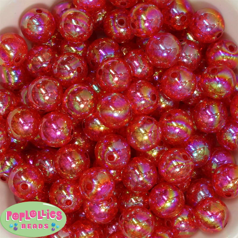 16mm Red Crackle Acrylic Bubblegum Beads