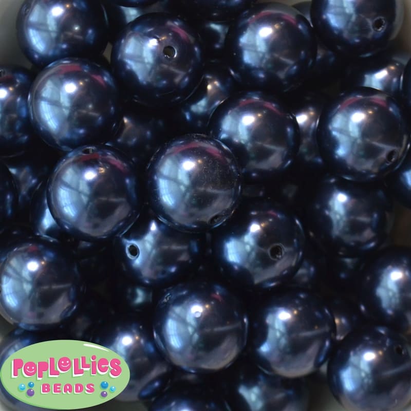 24mm Navy Blue Faux Pearl Bubblegum Beads Bulk