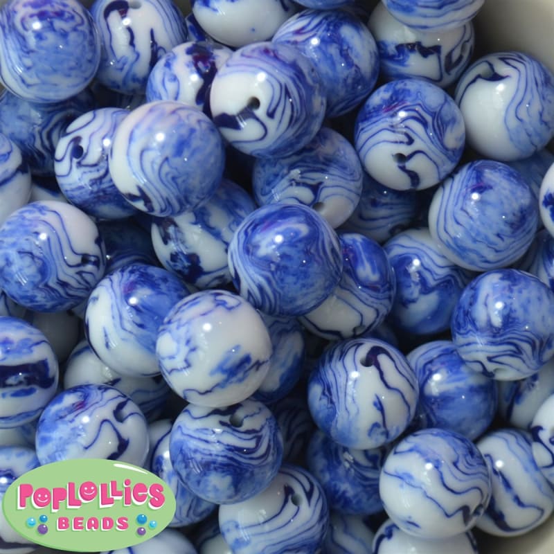 20mm Royal Blue Marble Acrylic Bubblegum Bead