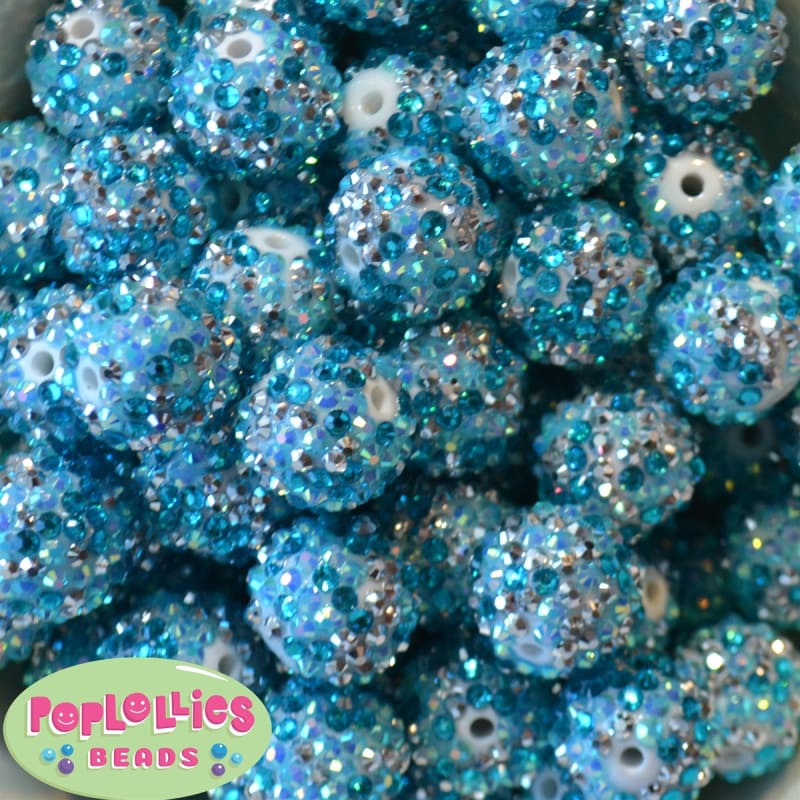 20mm Frost Blue Confetti Rhinestone Beads Bulk