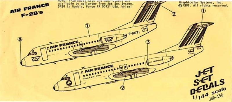 Jet Set Decals #JSD-138 1/144 Air France Fokker F-28s