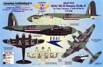Liveries Unlimited A7-014 1/72 BOAC Mosquito FB. Mk VI Decal Sheet