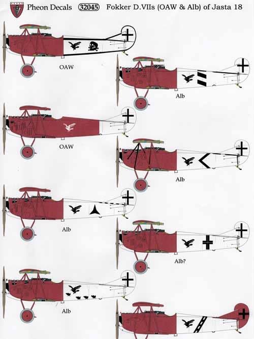 Pheon Decals #32045 1/32 Fokker D.VIIs (OAW & Alb) of Jasta 18