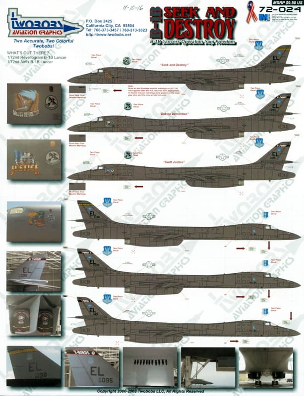 TwoBobs #72-024 1:72 B-1B Lancer Seek and Destroy