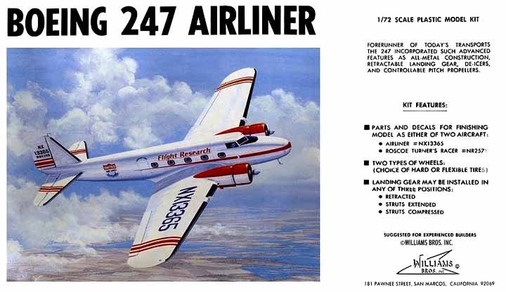 Williams Brothers #72-247 1/72 Boeing 247 Airliner
